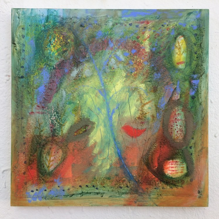 A Walk in the Woods, 16×16 o/handmade paper. ©2018 Barbara Mayfield ...